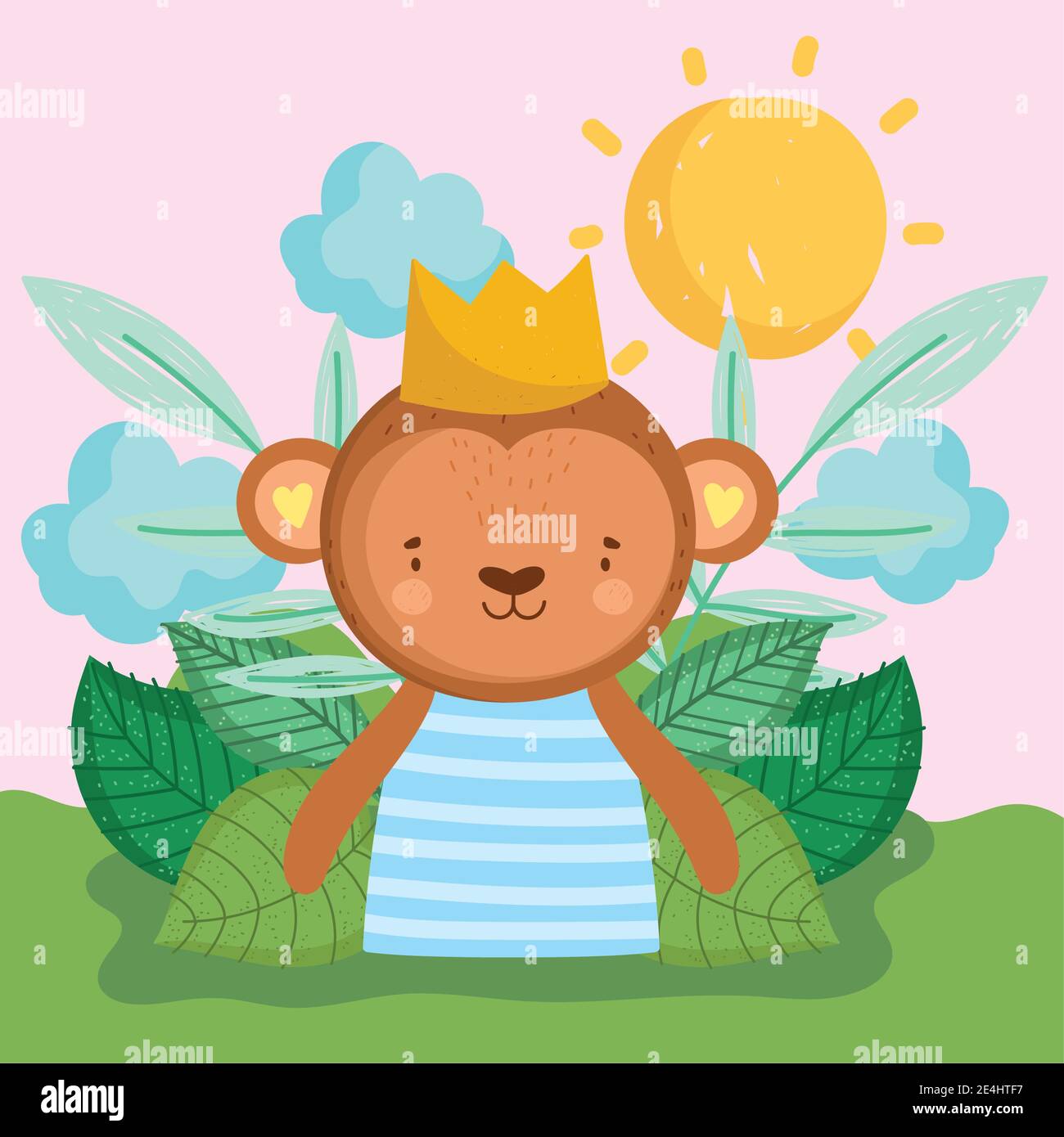 cute monkey with crown animal portrait nature landscaping vector ...