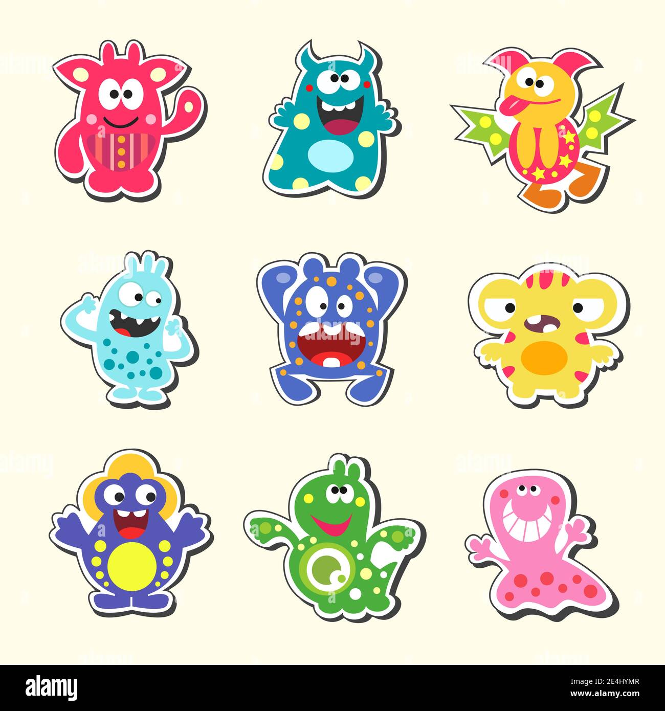 Set of the cartoon monsters symbols isolated vector illustration Stock ...