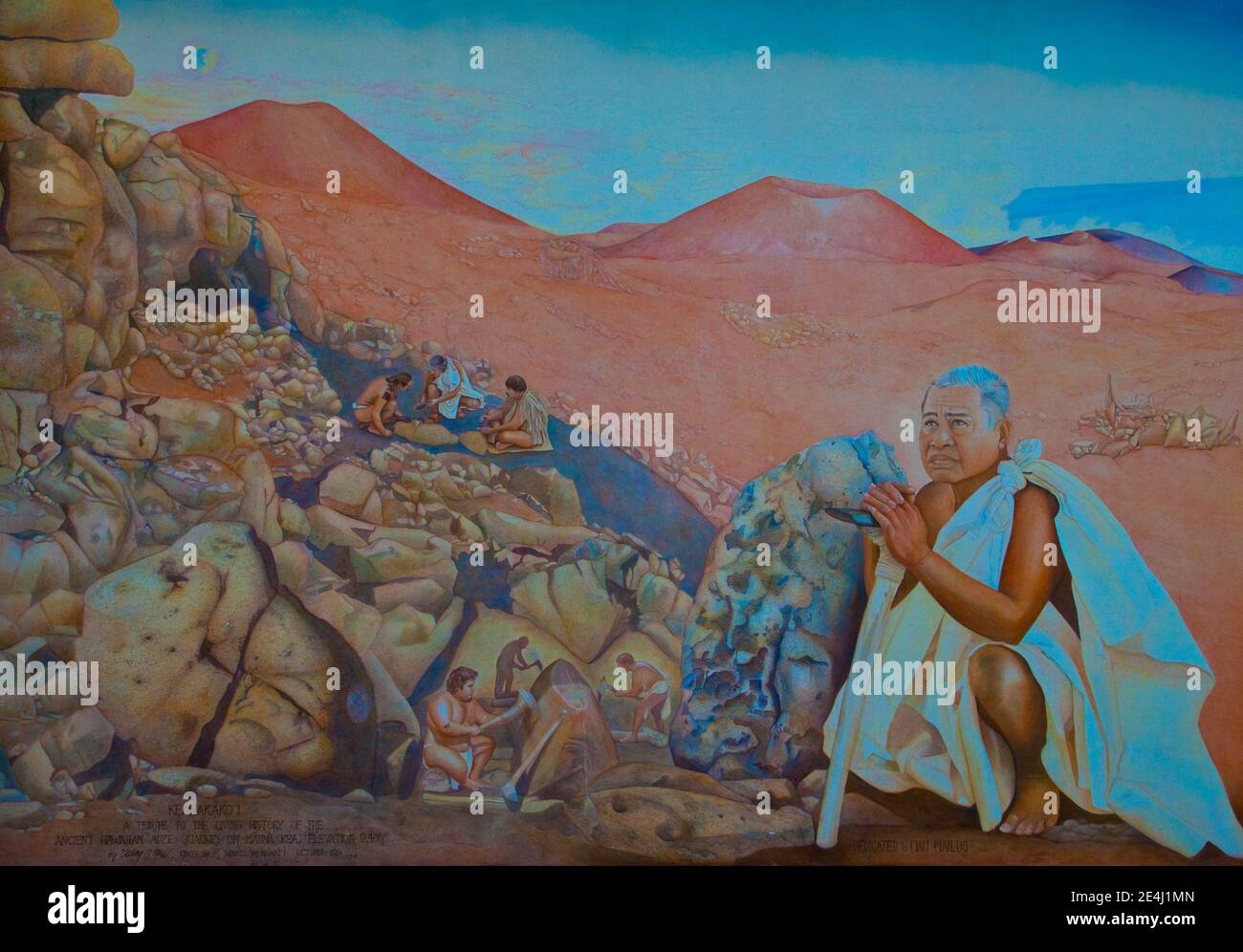 Mural Depicting Life at The Ancient Adze Quarry of Keanakako'i, Circa ...