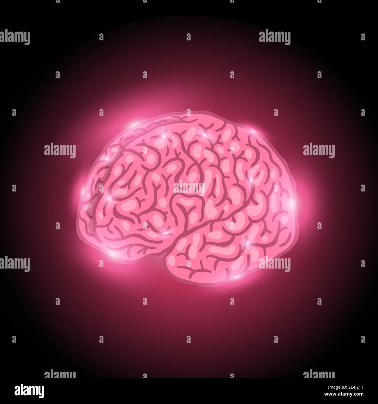Glowing thinking brain in the dark vector illustration Stock Vector ...