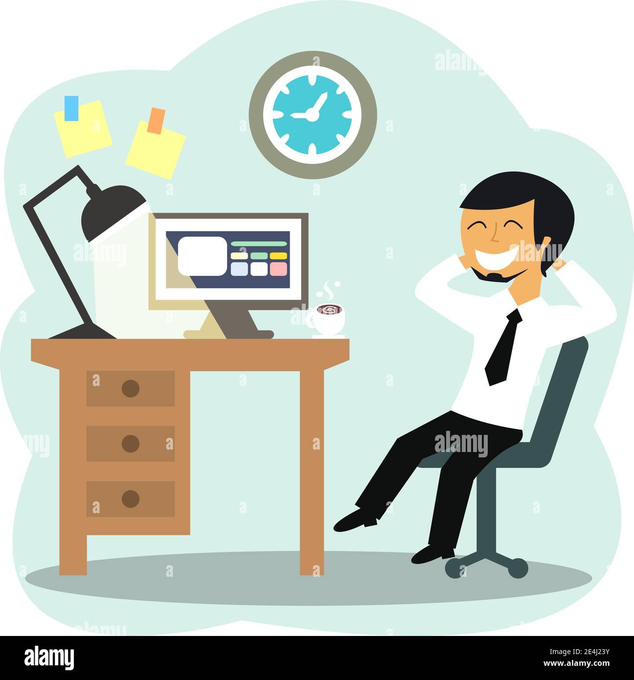 Happy office worker at the desk vector illustration Stock Vector Image ...