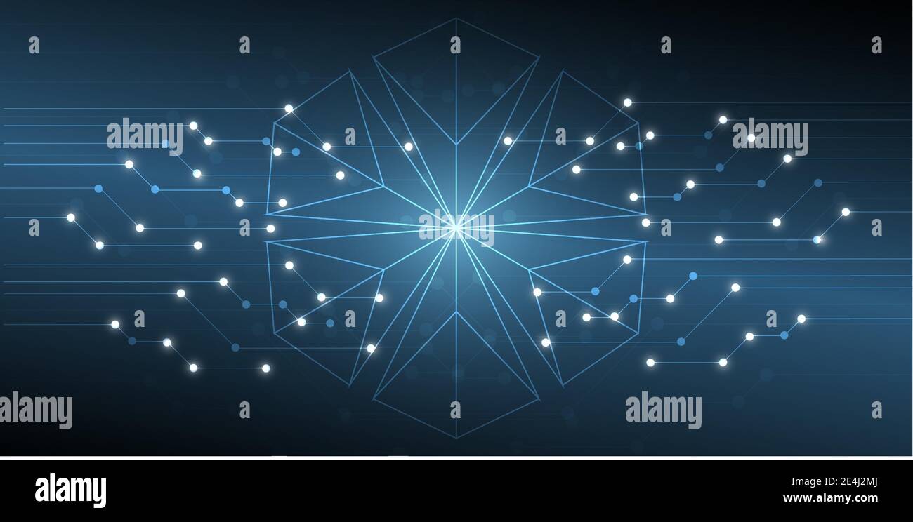 Abstract digital technology with geometric and blue background.Vector ...
