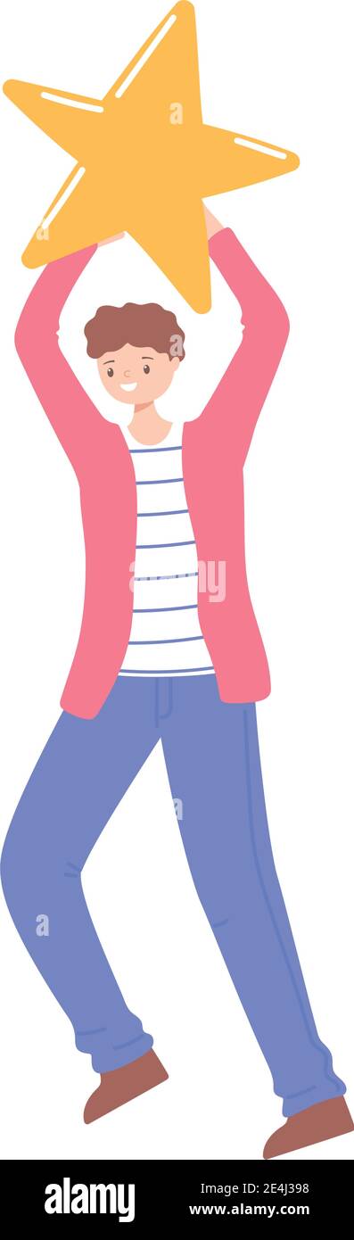 happy boy with huge star cartoon vector illustration white background ...