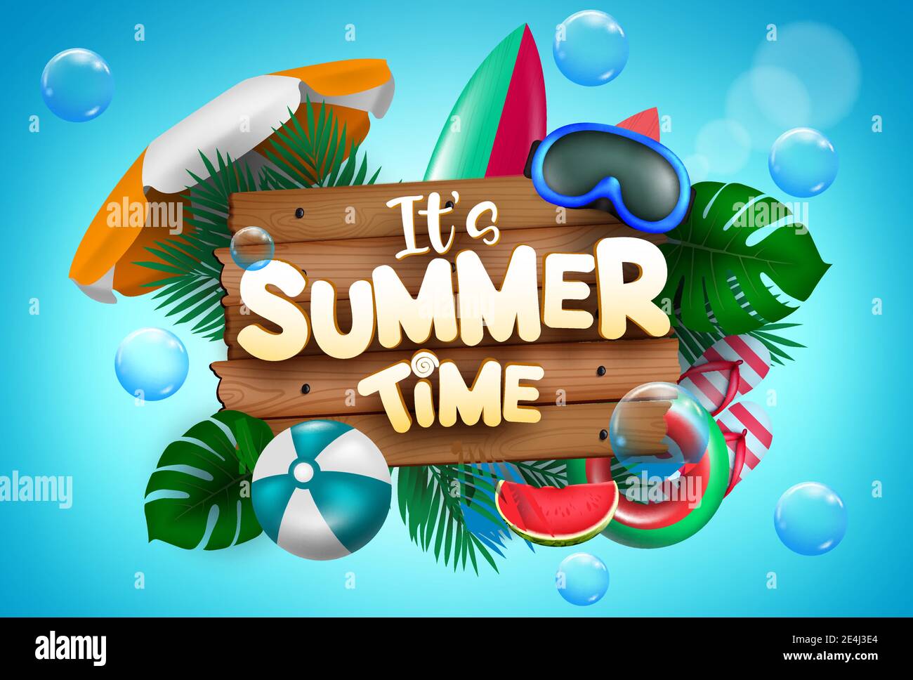 Summer time vector concept design. It's summer time text with colorful ...