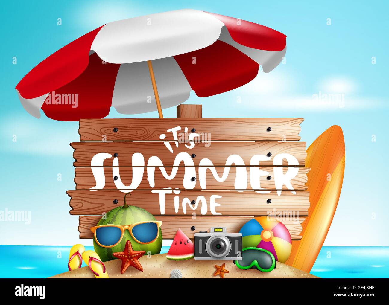 Summer time vector concept design. It's summer time text with beach ...