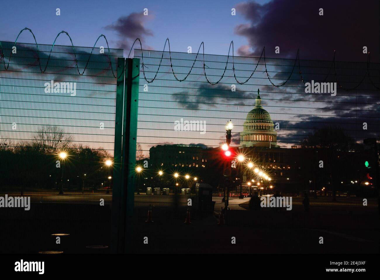 Razor wire and fences still surround the United States Capitol building ...