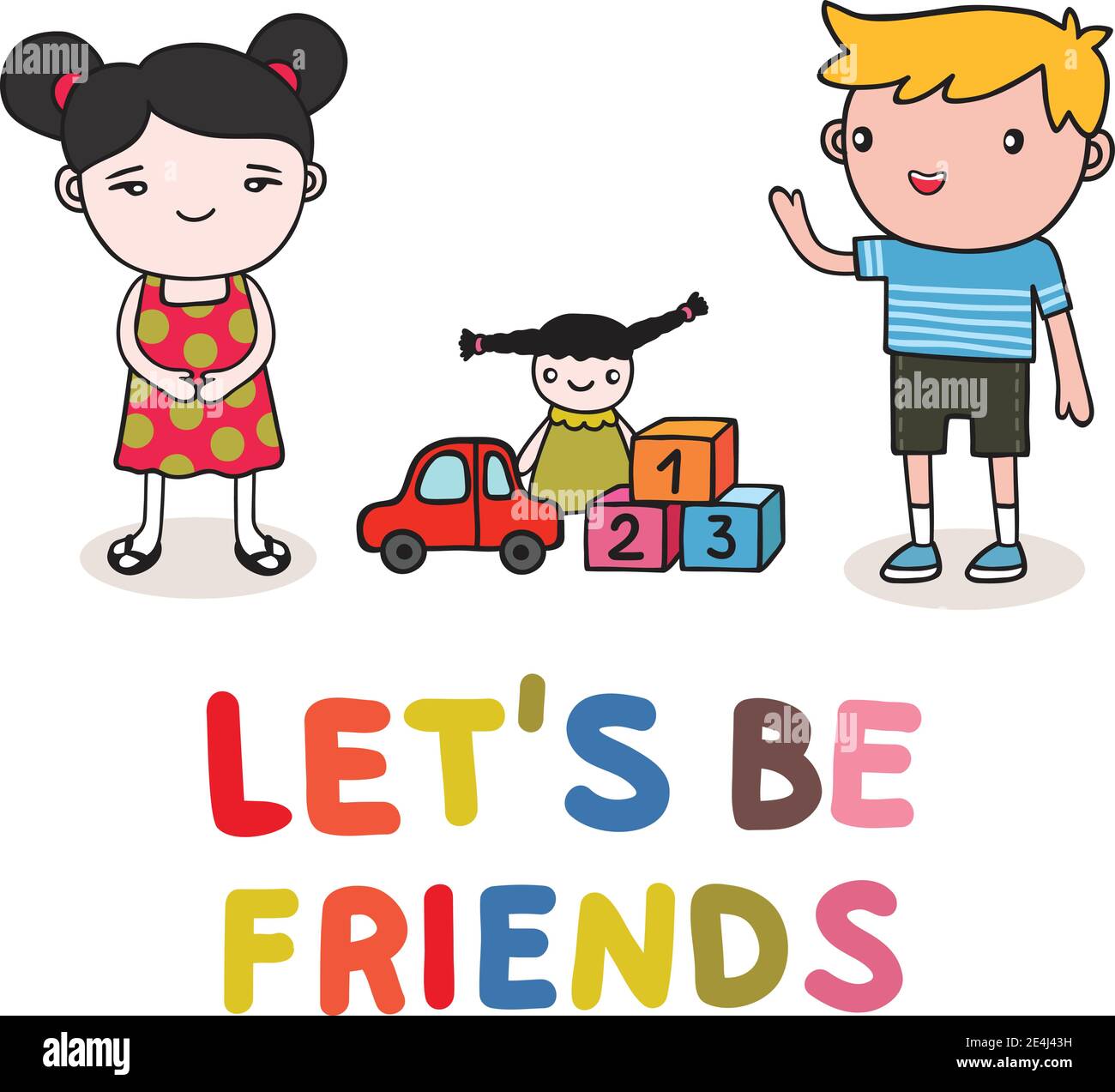 Start of cute kids friendship vector illustration isolated Stock Vector ...