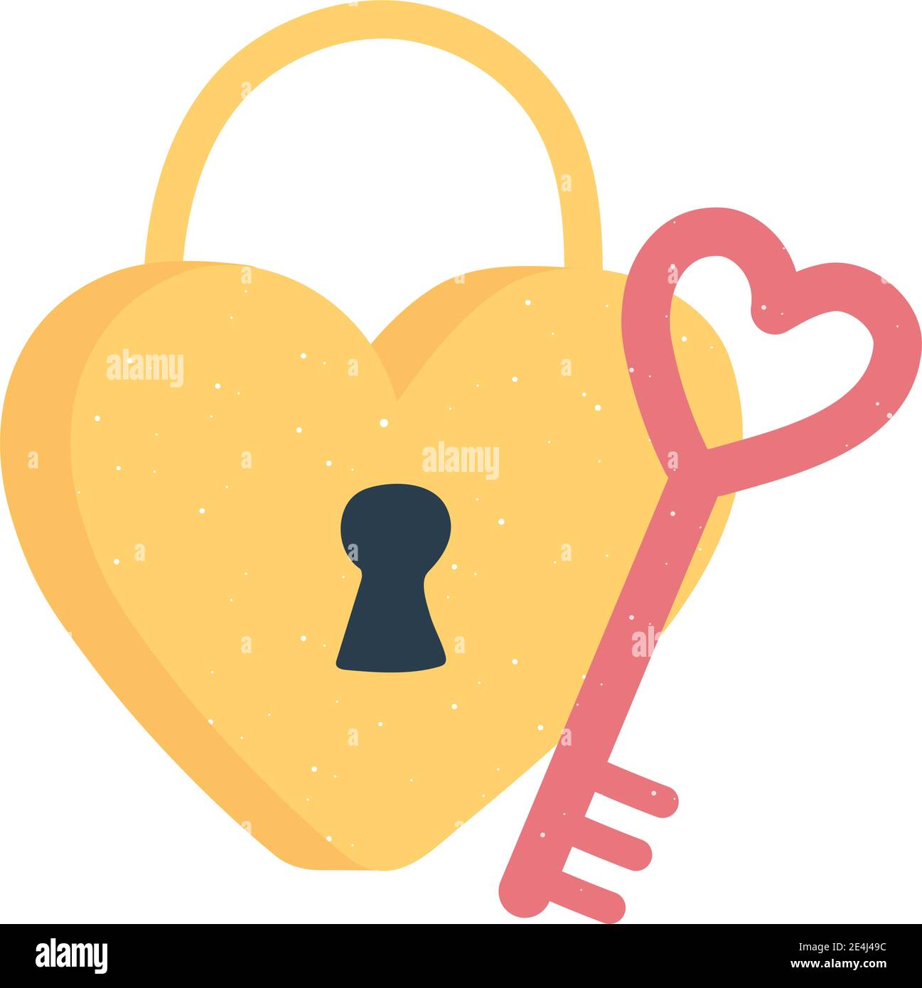 padlock and key shaped heart love and romance in cartoon style vector ...
