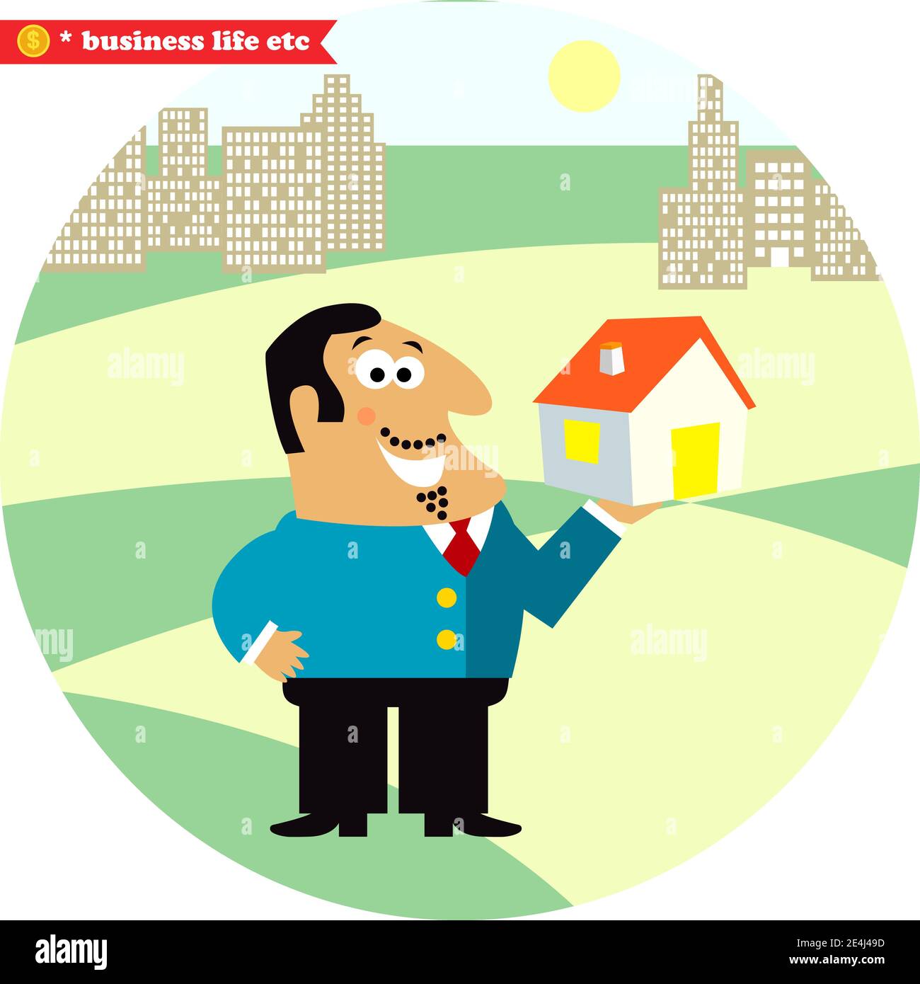 Business life. Happy director with new building for office or residence ...