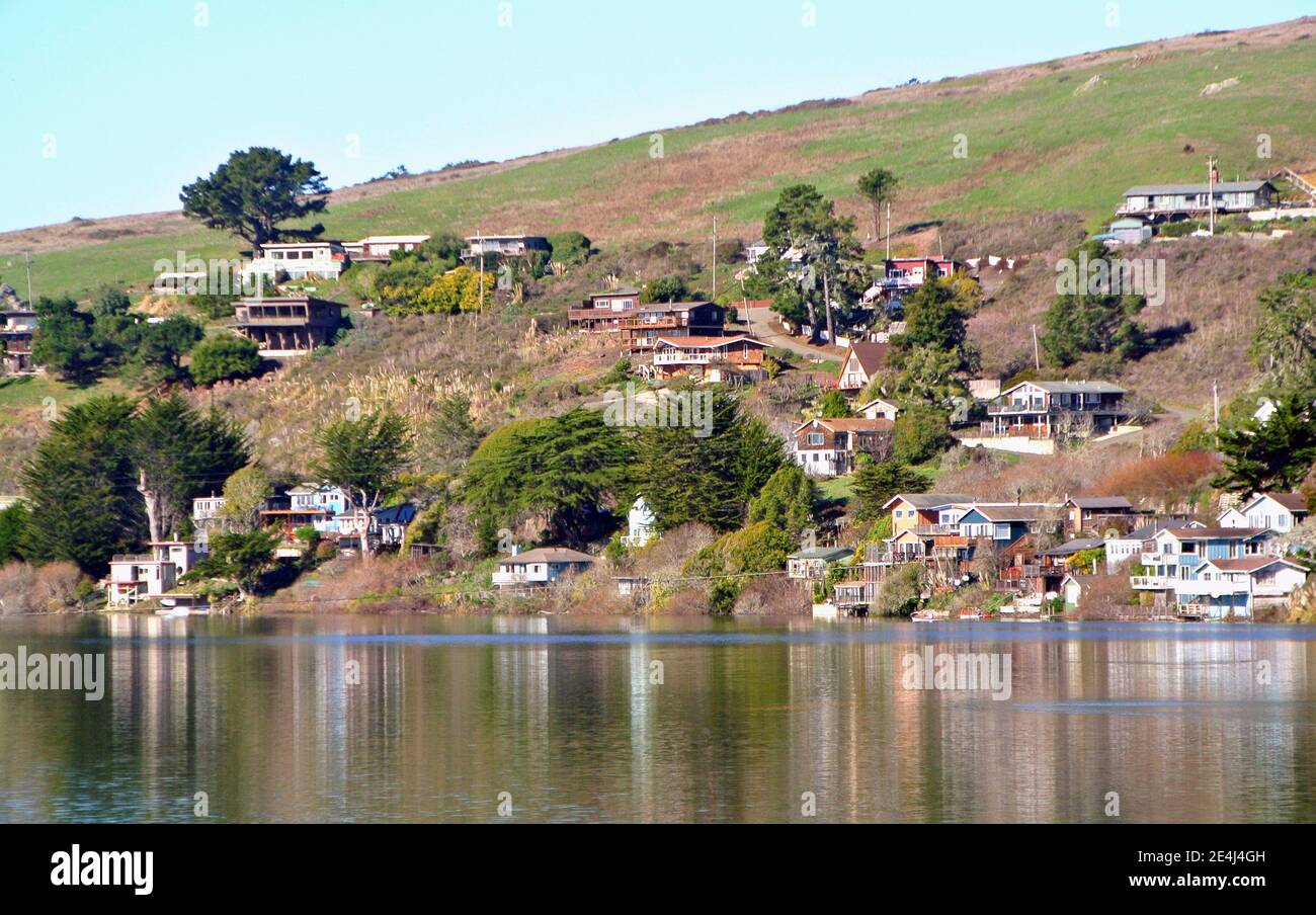landscape view of the coastal town of Jenner California usa on the sonoma county coast on us hwy ...