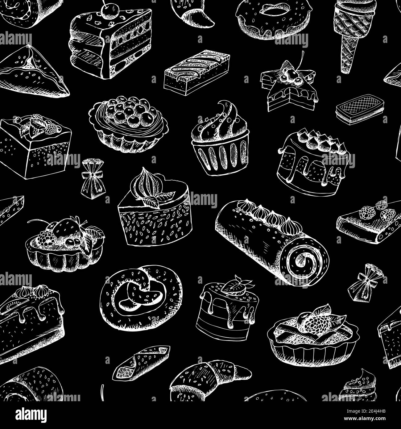 Sweet pastries on chalkboard vector illustration background Stock ...