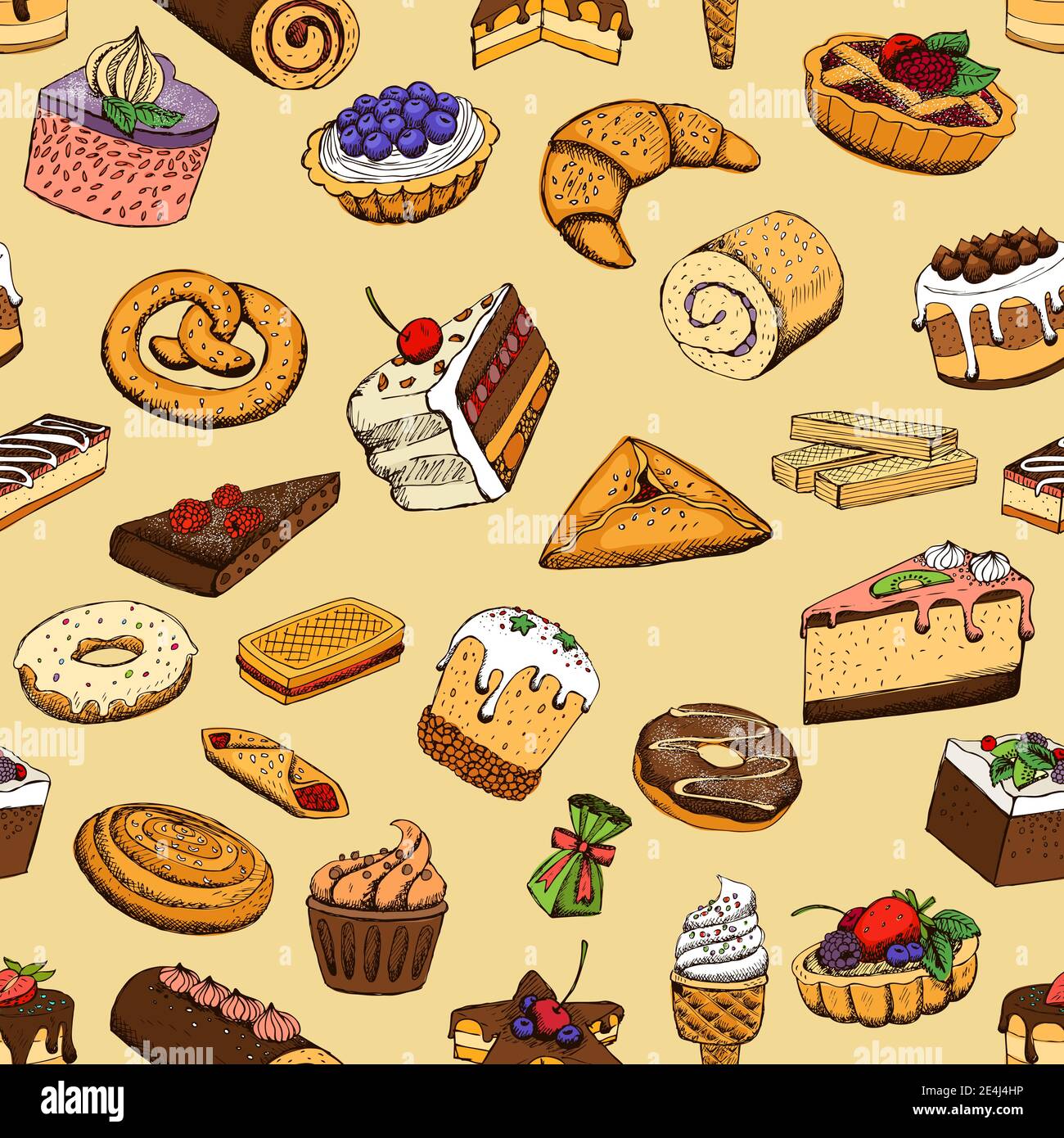 Seamless sweet pastries food vector illustration pattern Stock Vector ...