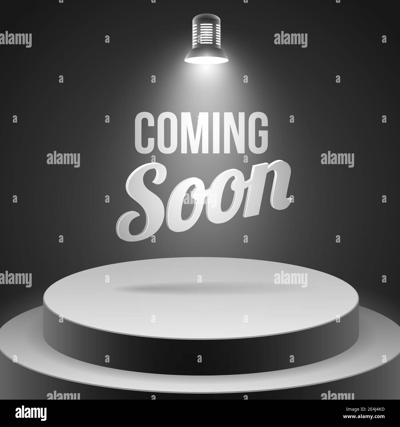 Coming soon message illuminated with stage light blank podium realistic ...