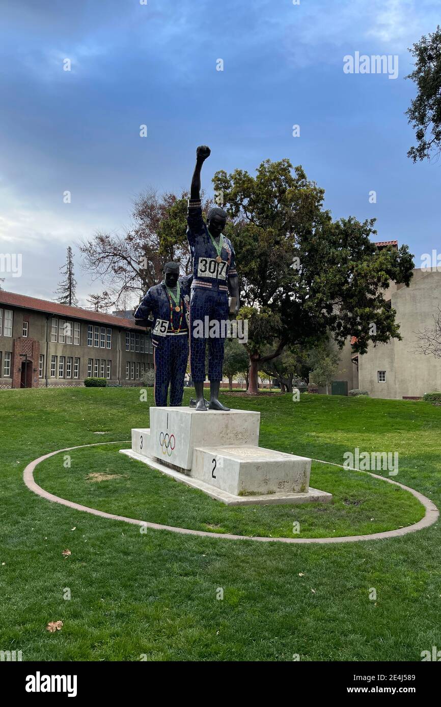The Victory Salute statue at San Jose State University recognizing the ...