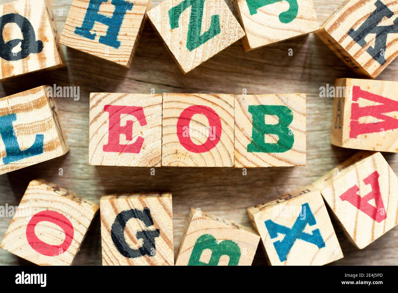 Alphabet letter block in word EOB (Abbreviation of end of business ...