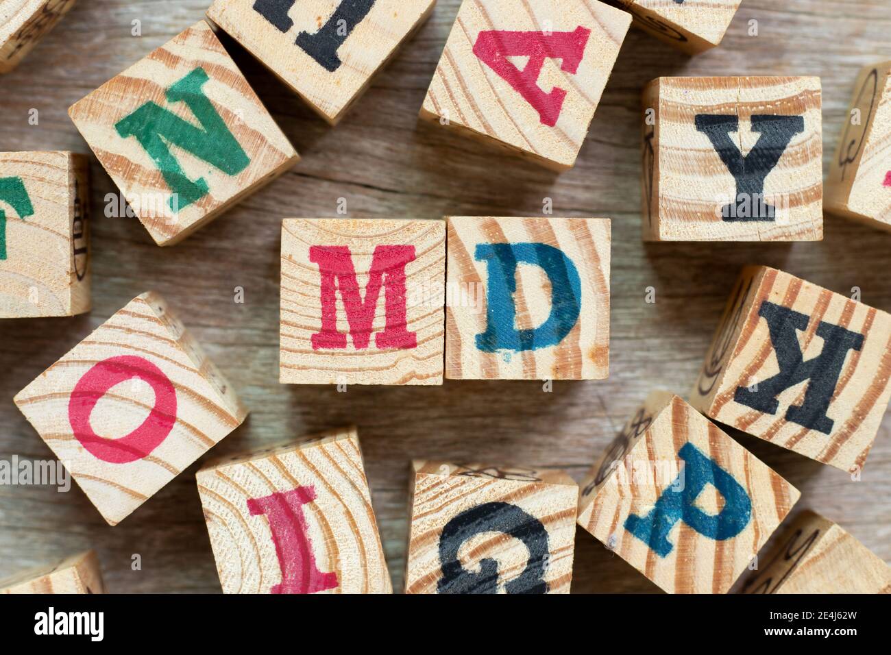 Alphabet letter block in word MD (abbreviation of doctor of medicine or ...