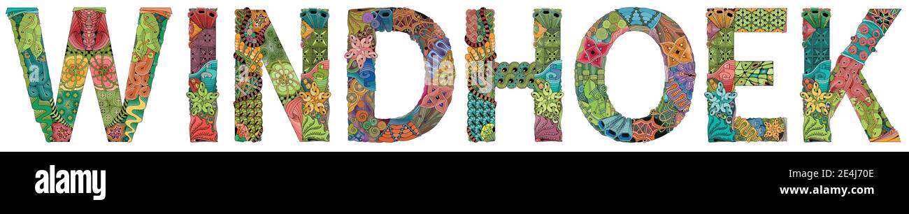 Hand-painted art design. Illustration Windhoek city is the capital of ...