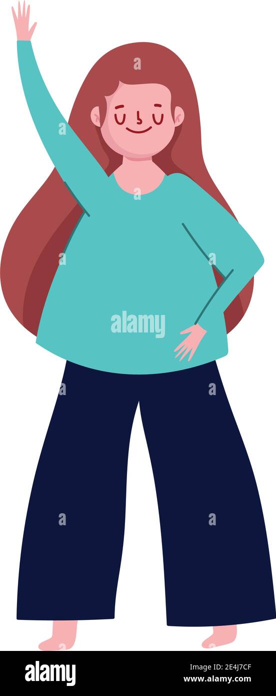 character woman hand up cartoon standing over white background vector ...