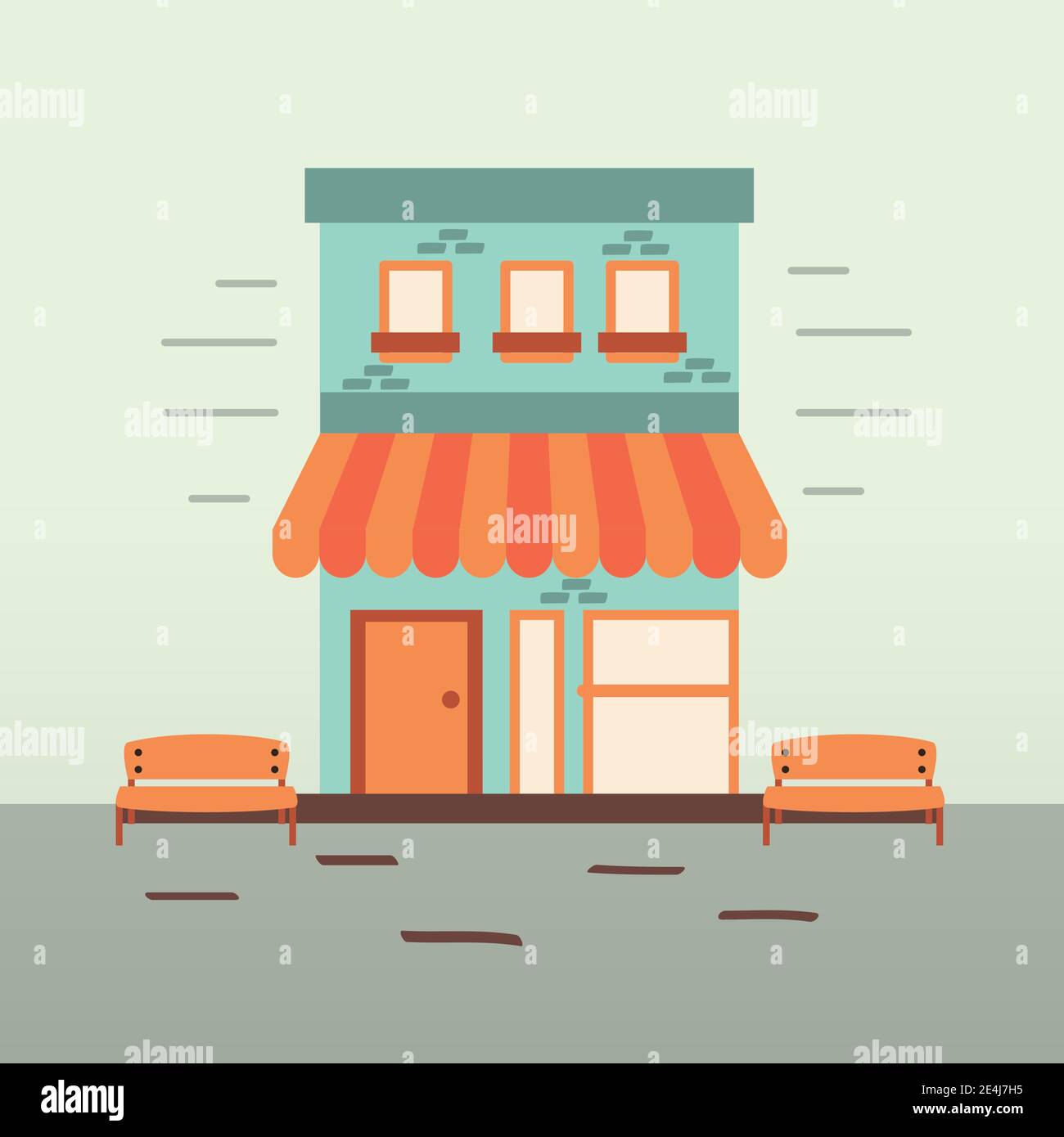 Green store with benches at street design of shop retail market and buy ...