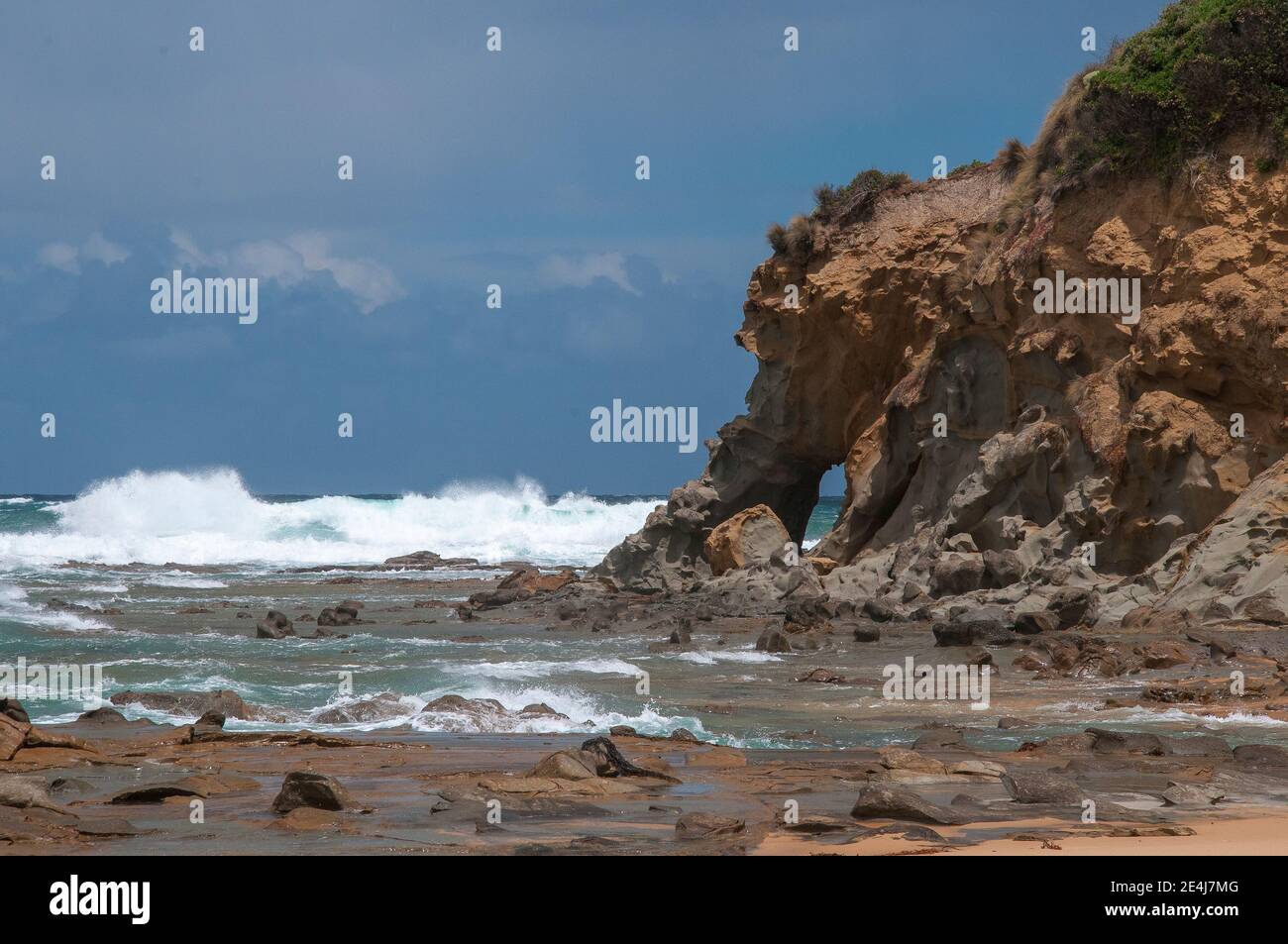 Waves breaking on the Western Port beach at Kilcunda, South Gippsland ...