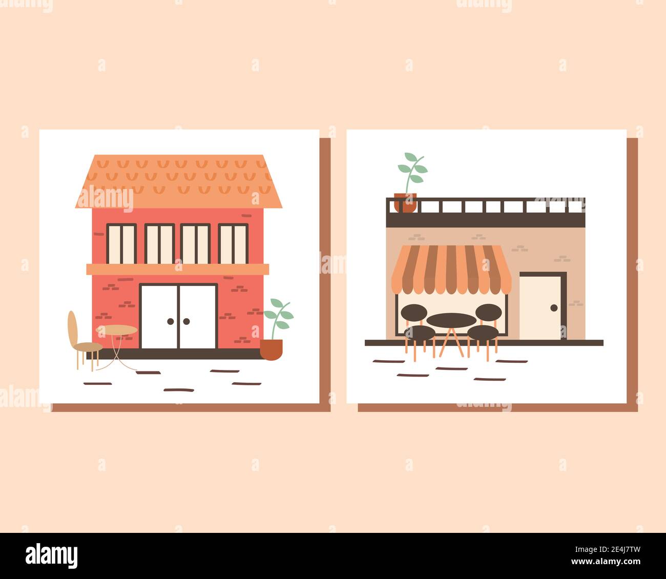 Red and brown stores design of shop retail market and buy theme Vector ...