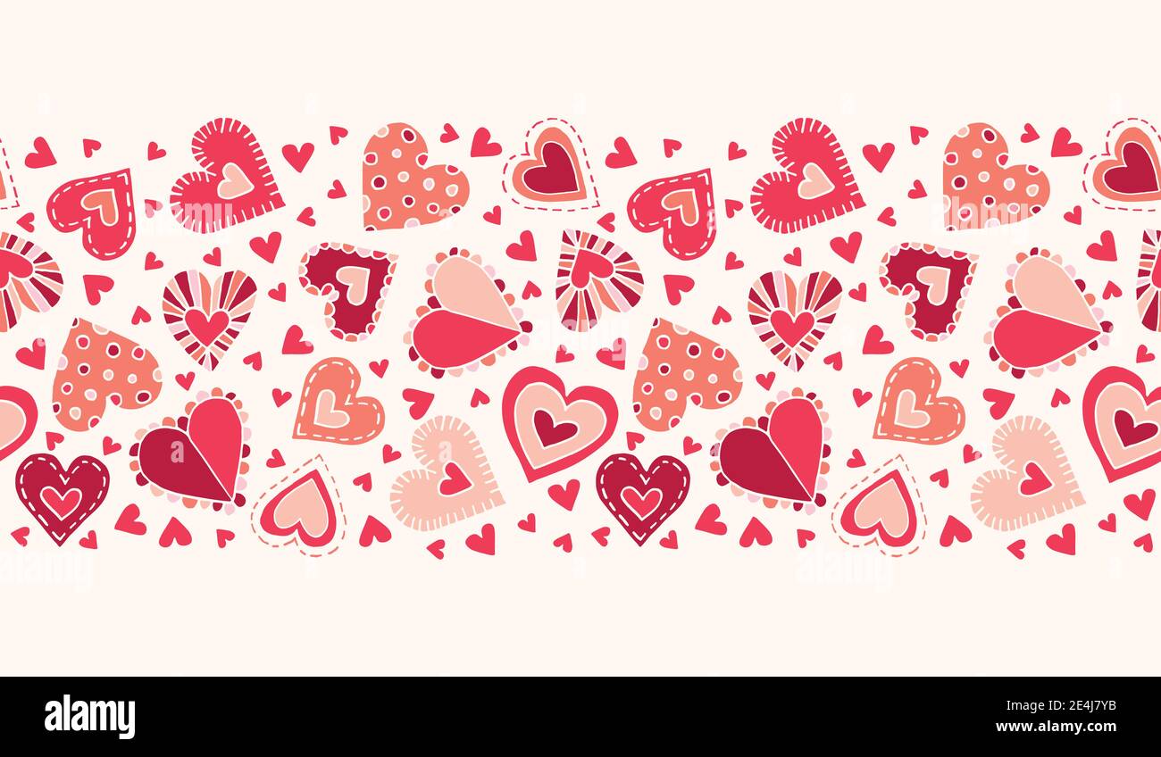 Valentine's Day Holiday Hand-Drawn Craft Doodle Colorful Hearts Vector ...