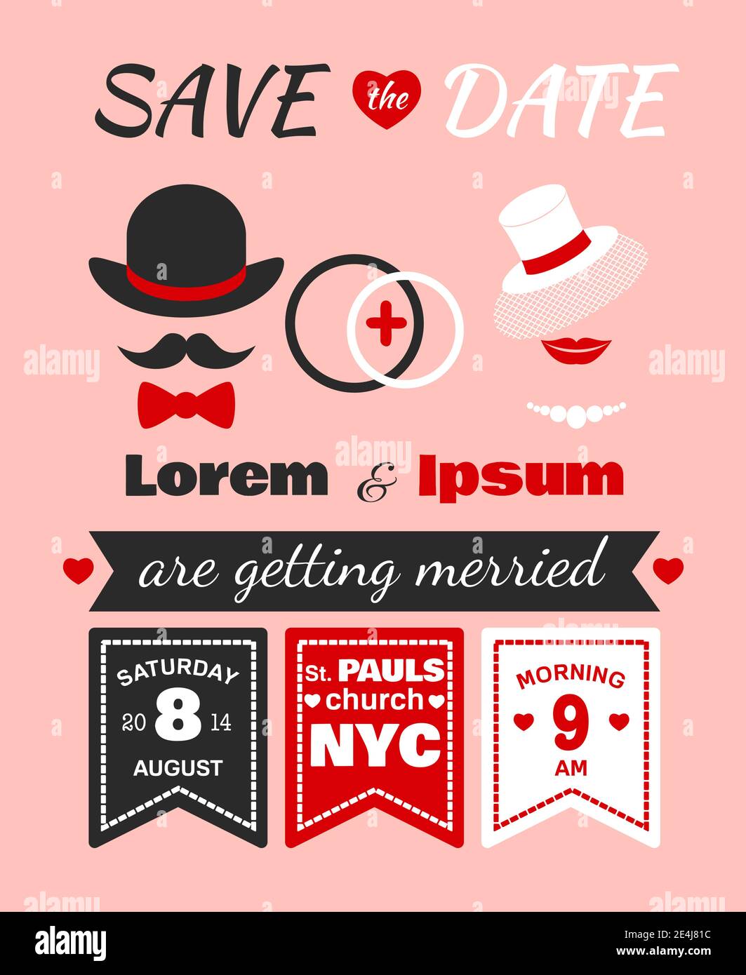 Hipster wedding invitation card of lorem and ipsum template vector ...