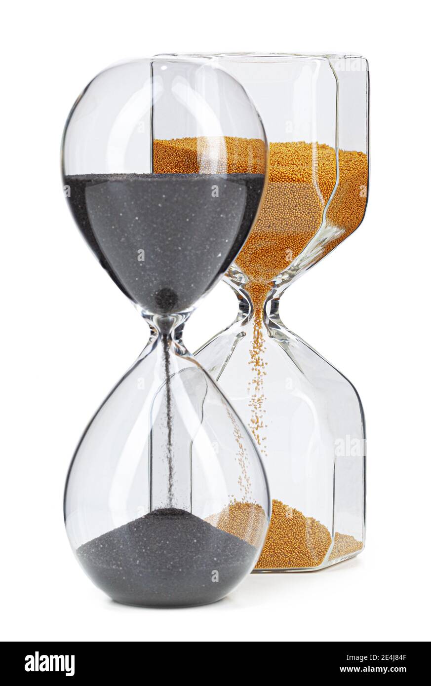 Two hourglass isolated on white background front view Stock Photo - Alamy