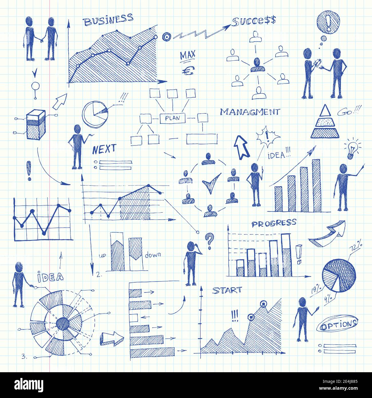 Set of doodle business charts infographics elements isolated vector ...