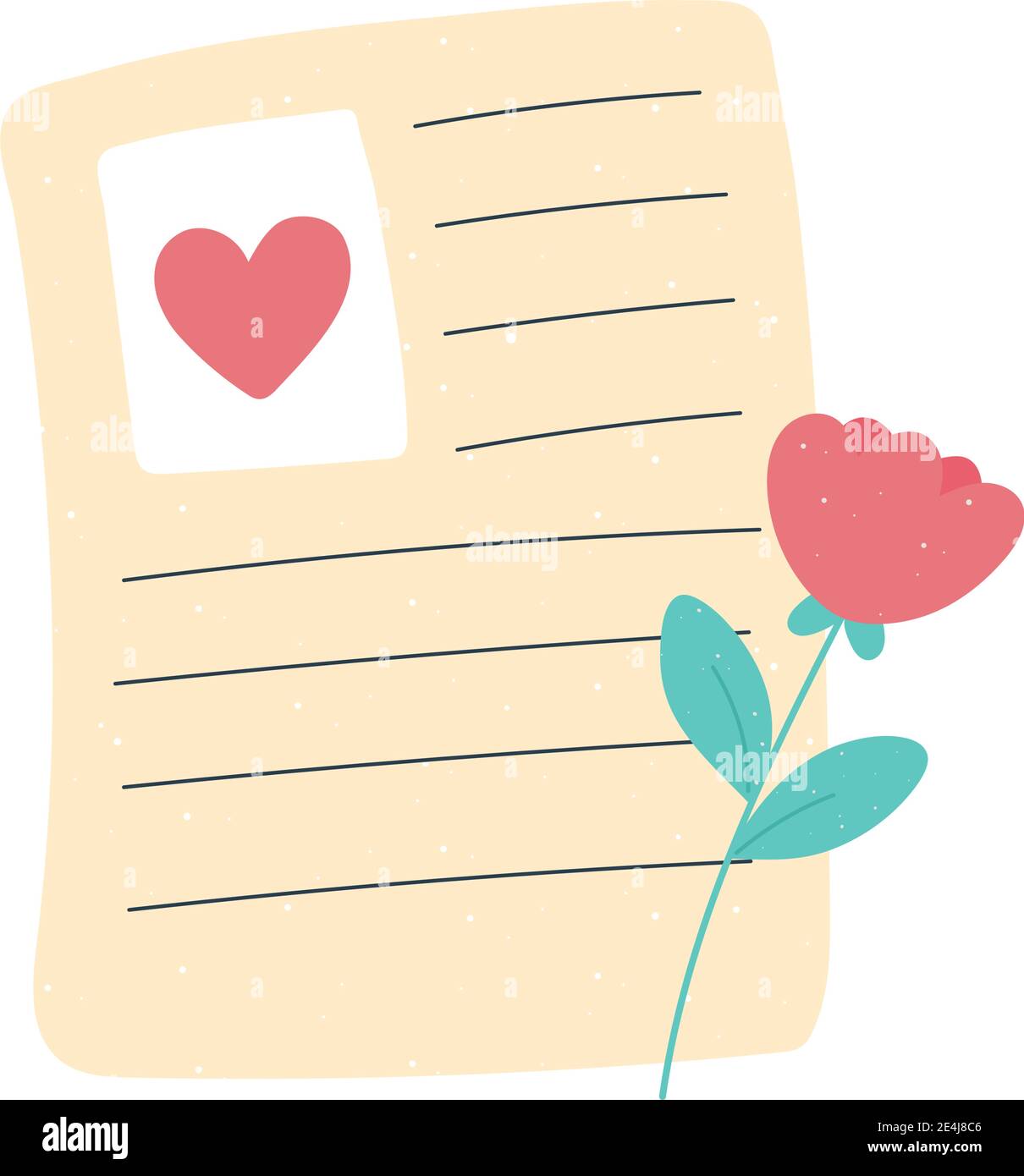 letter with flower message love and romance in cartoon style vector ...