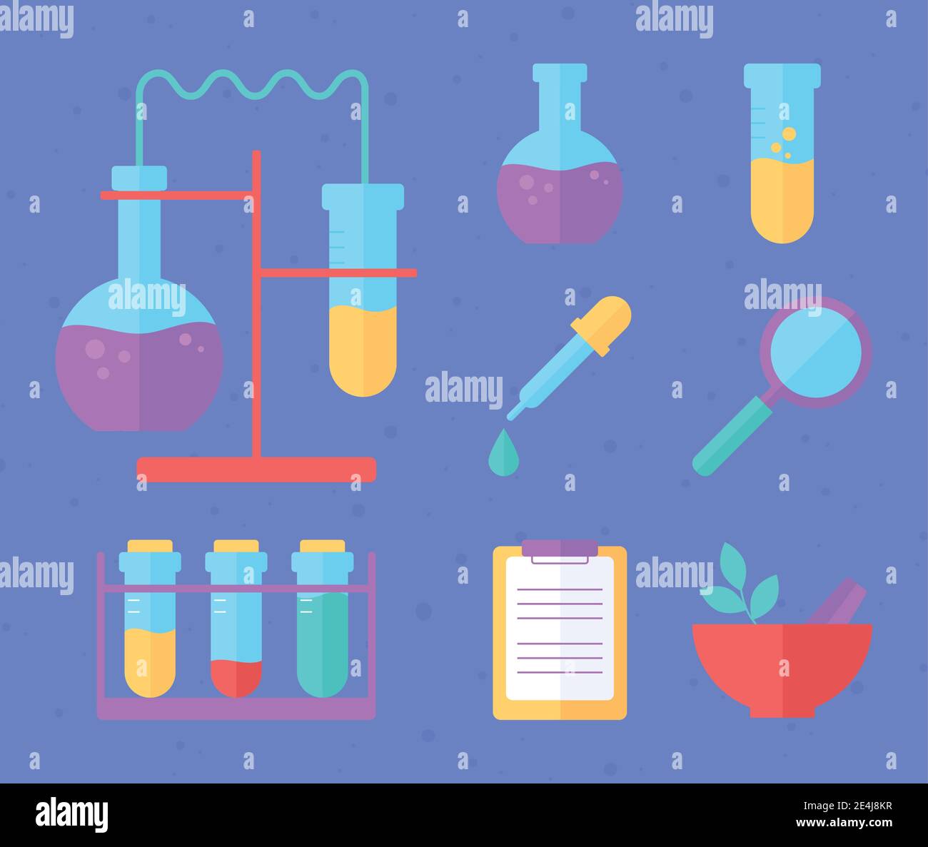 chemistry science education laboratory sample icons, flat style vector ...