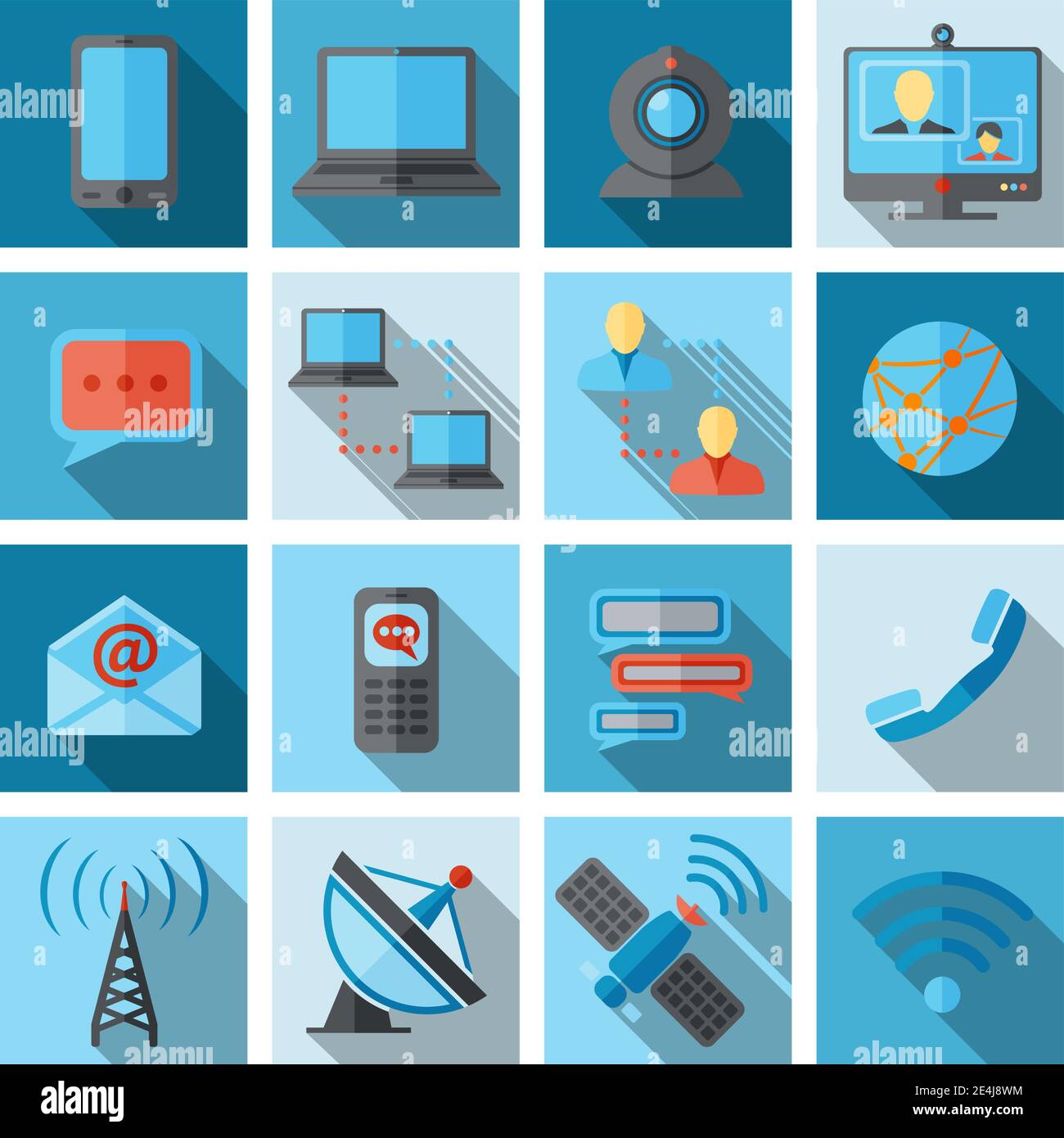 Communication media and social network broadcasting icons flat long ...