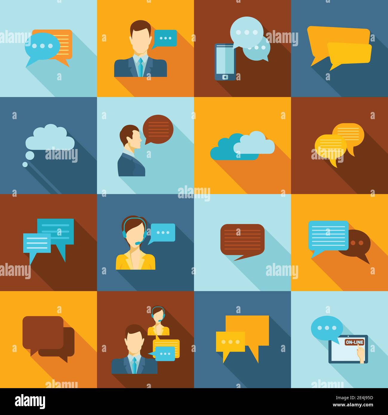 Chat icons flat set with speech bubbles and talking people avatars ...
