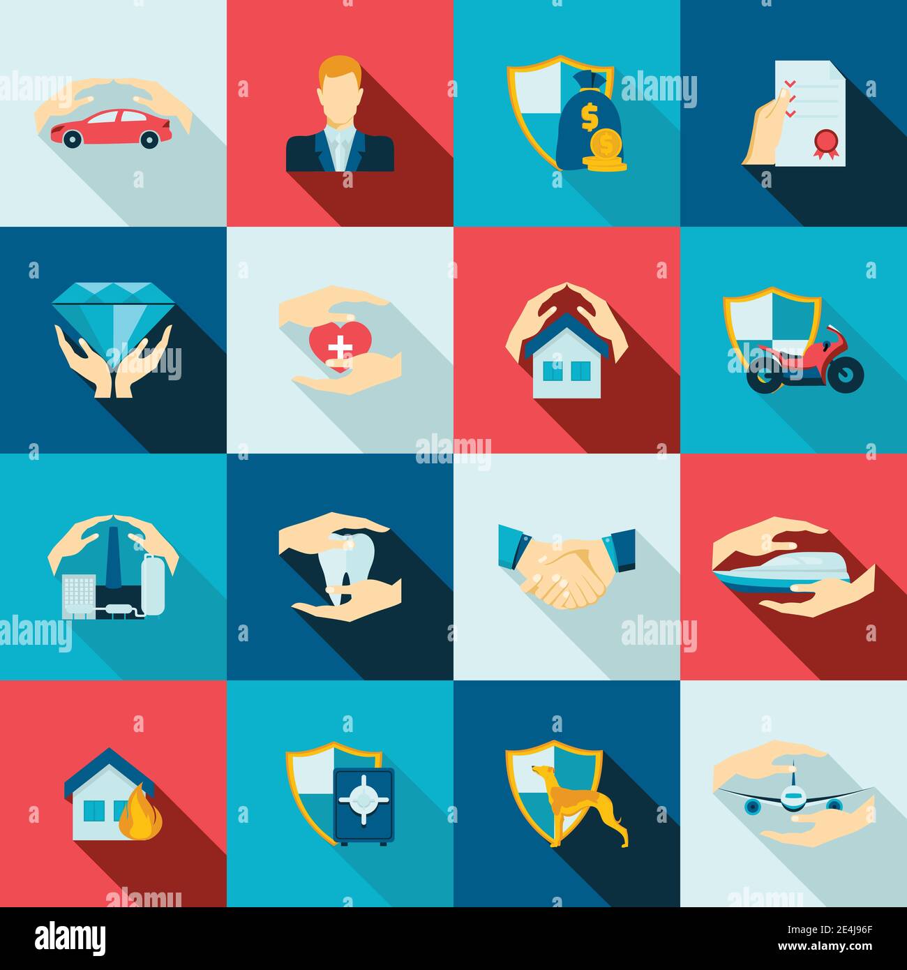 Insurance security icons flat set of life safety disaster events ...