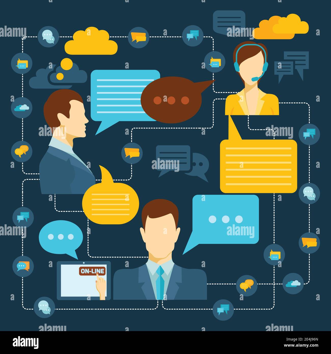 Chat flat background with male and female avatars and speech bubbles ...