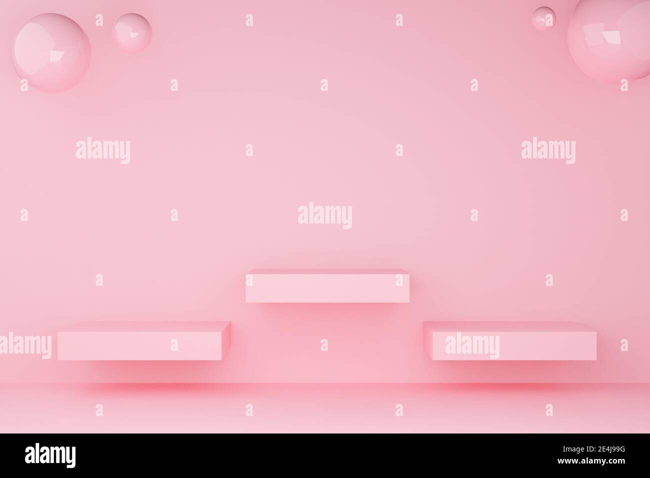 3D of Square podium pink pastel color with three rank sphere. Mock-up ...