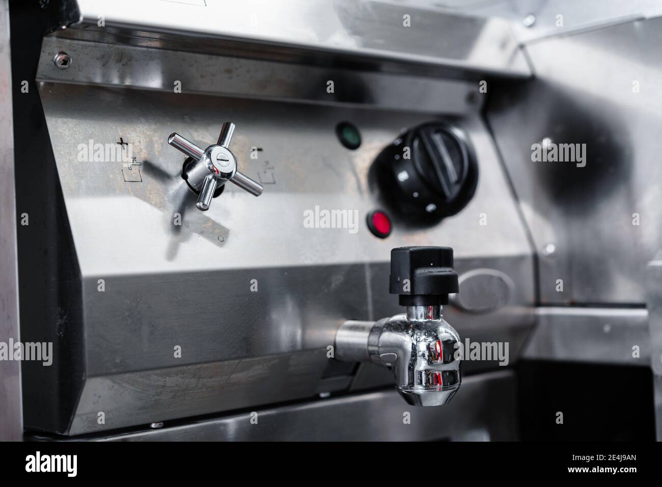 Commercial kitchen appliance temperature controls close up Stock Photo ...