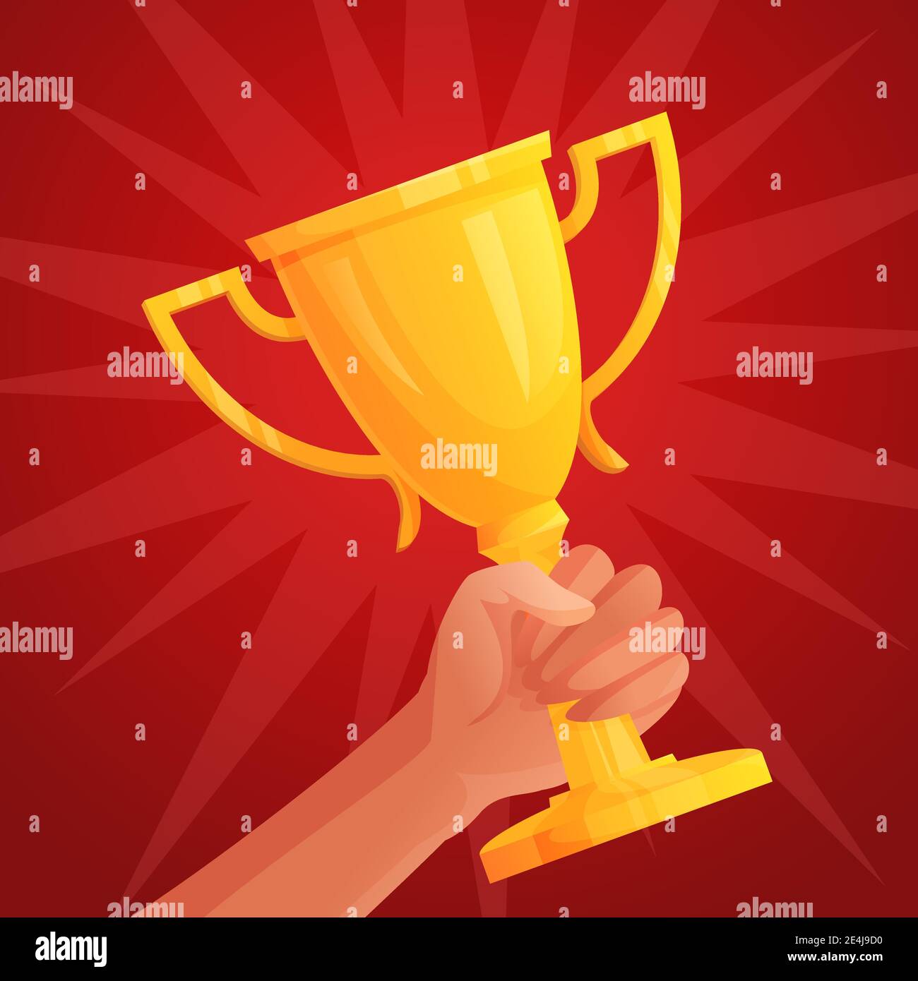 Human hand holding golden winner cup trophy competition success concept ...