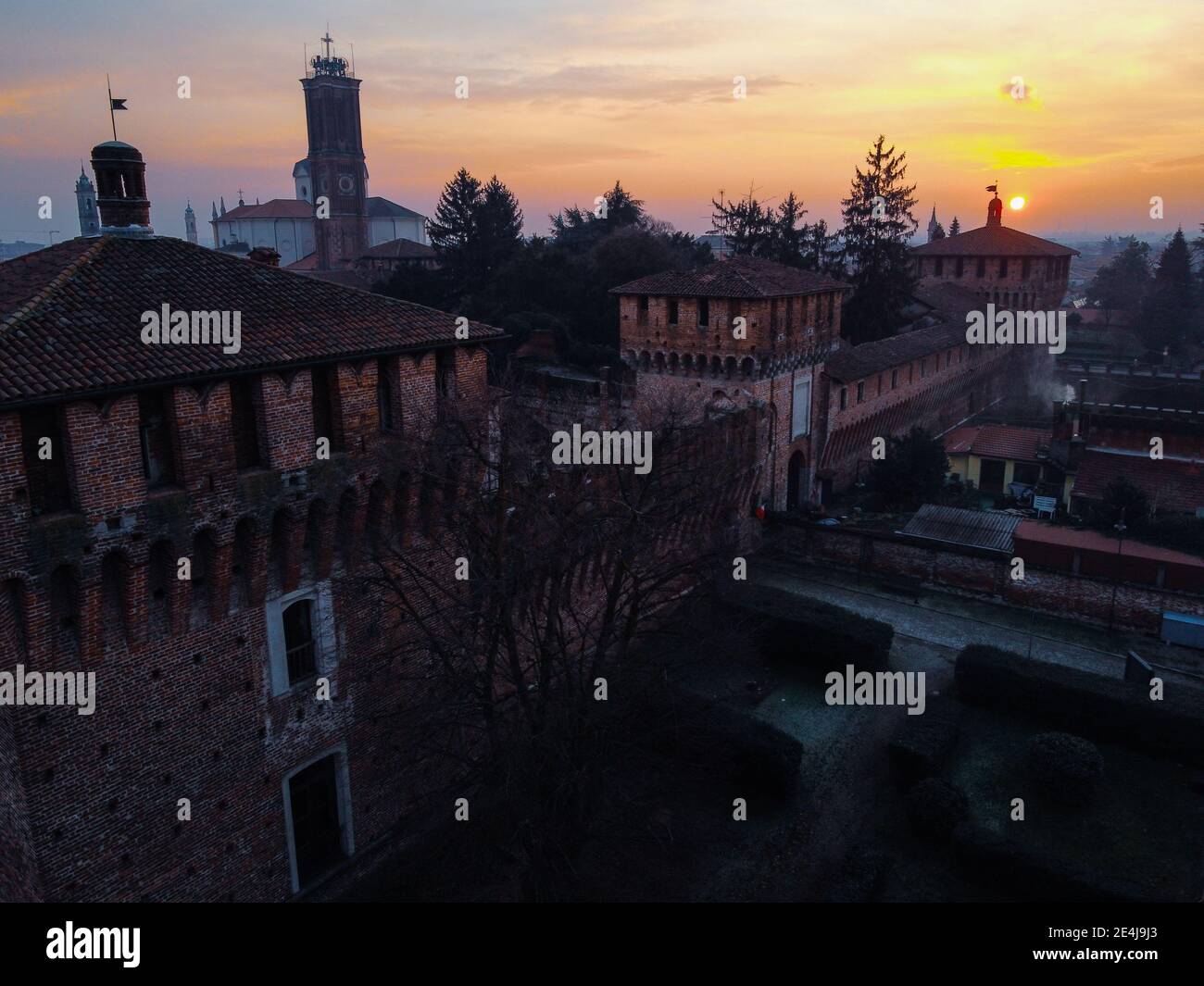 Winter sunset over the sky of Galliate, Novara, Piedmont, Italy Stock ...