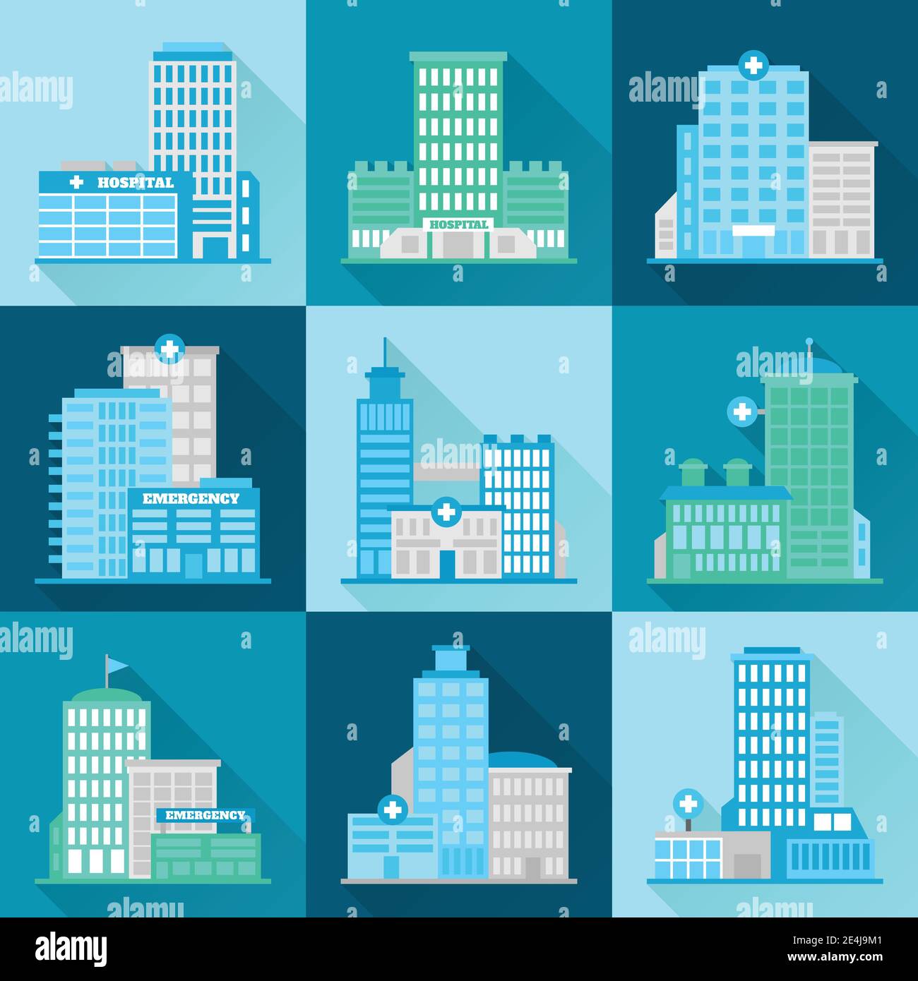 Medical building healthcare urban structure modern hospital flat icons ...