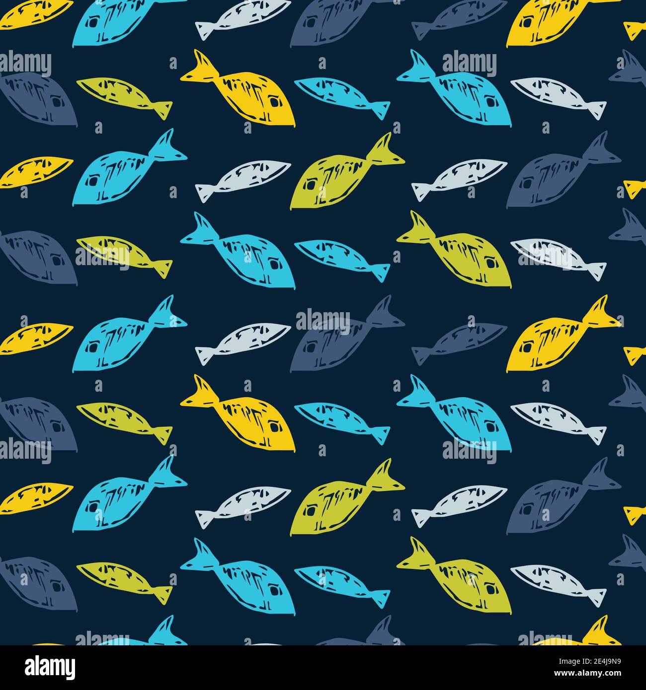 Vector blue pen sketch fish print repeat pattern. Suitable for gift ...