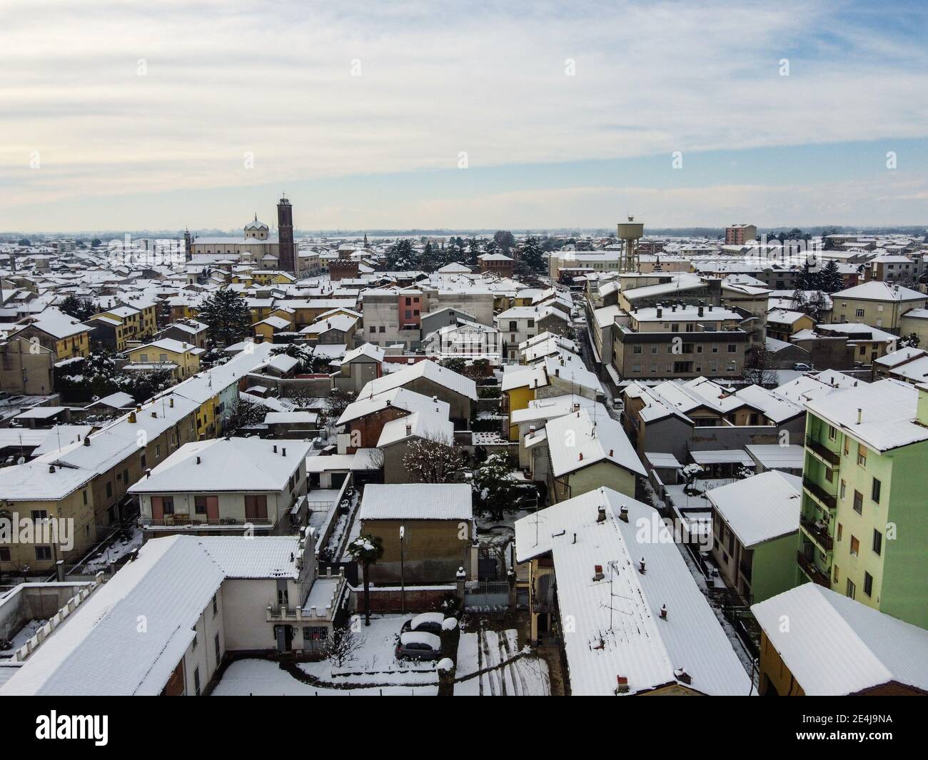 The roofs of Galliate after a beautiful and heavy snowfall, Novara ...