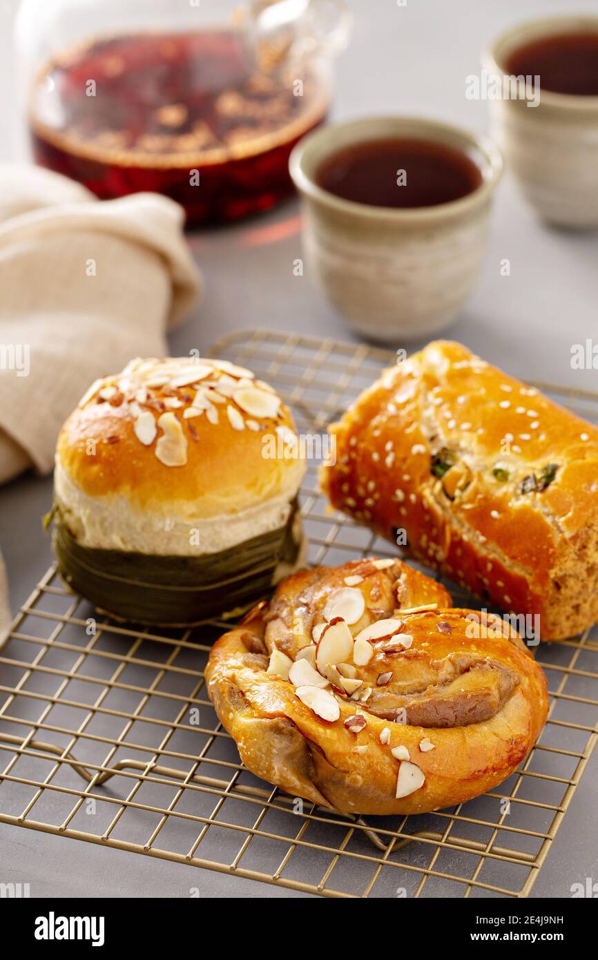 Asian style bakery treats, sweet and savory Stock Photo - Alamy