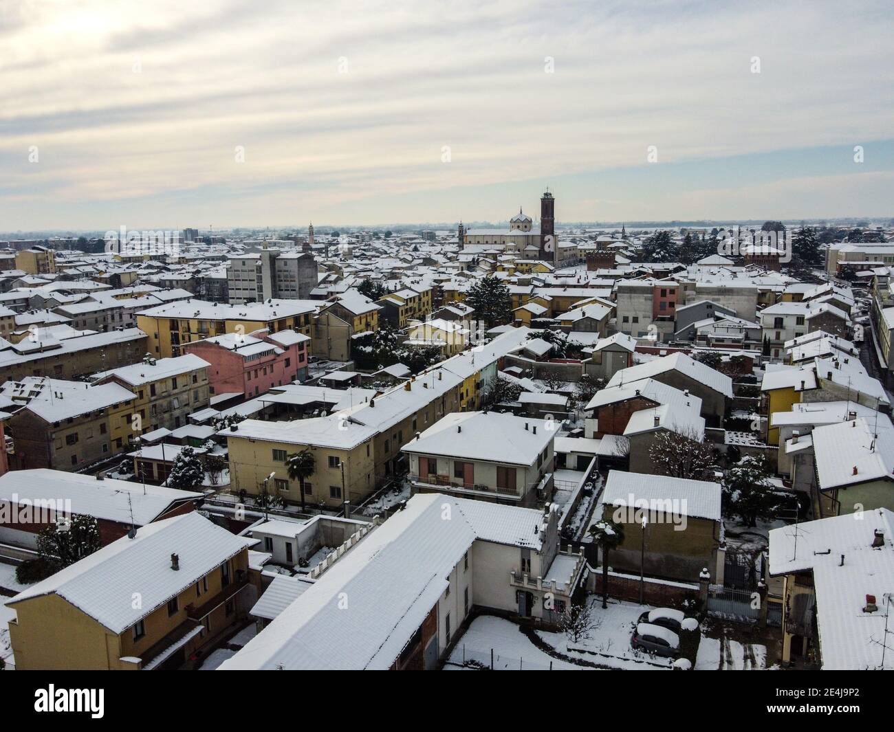 The roofs of Galliate after a beautiful and heavy snowfall, Novara ...