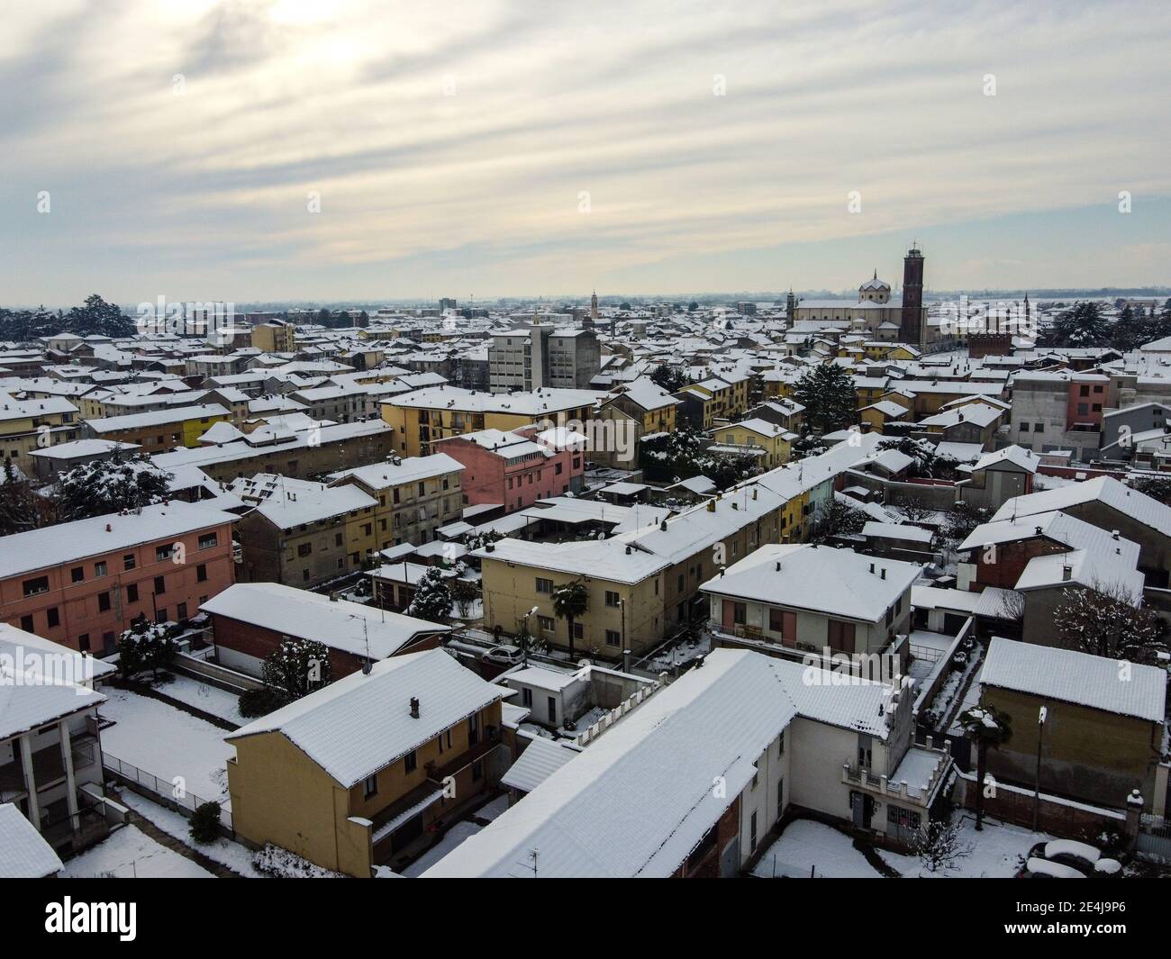 The roofs of Galliate after a beautiful and heavy snowfall, Novara ...