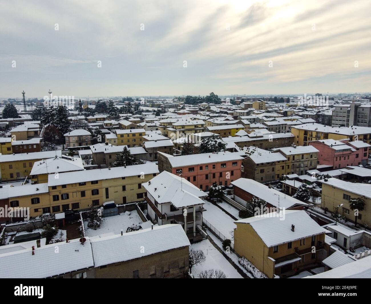 The roofs of Galliate after a beautiful and heavy snowfall, Novara ...