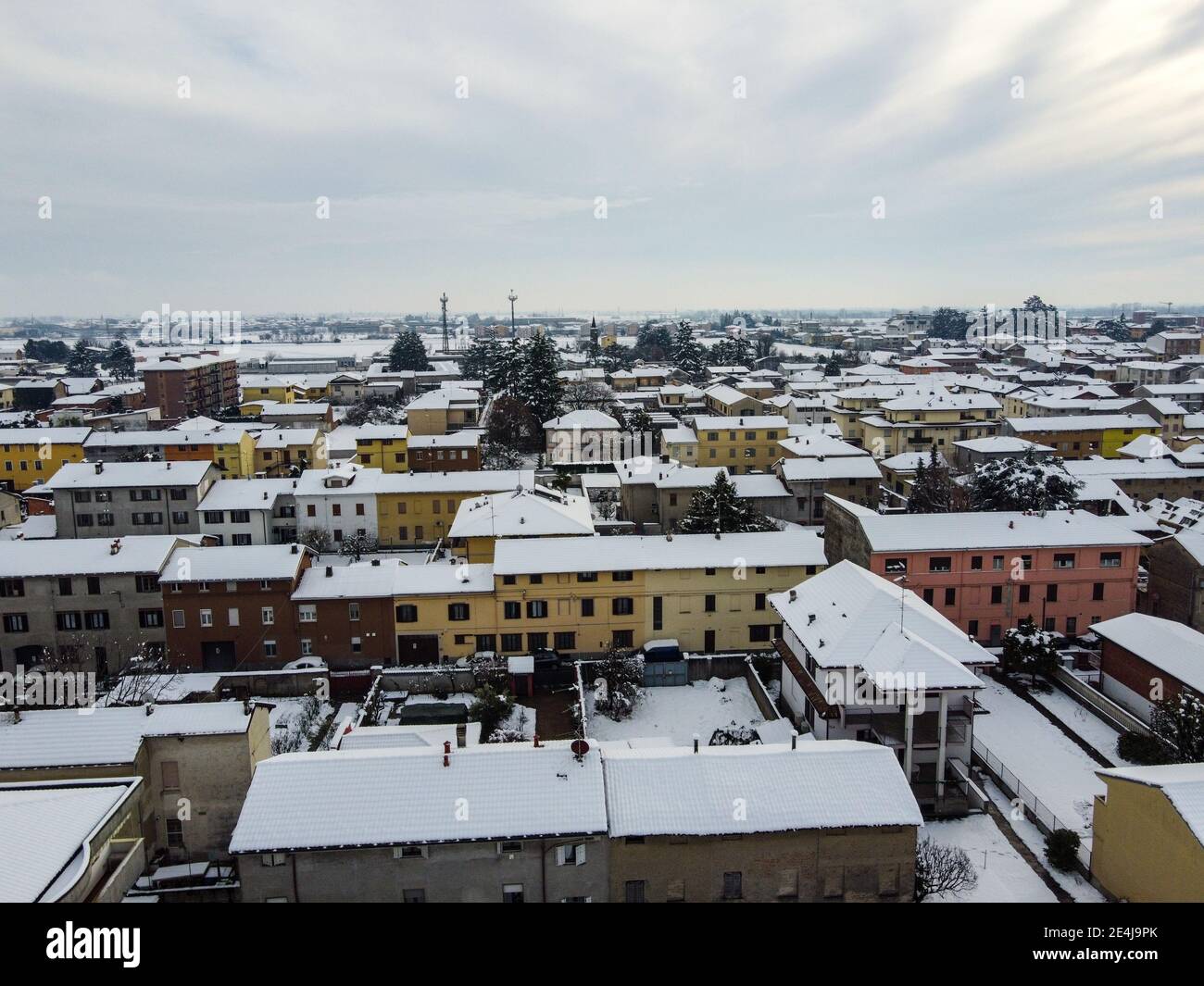 The roofs of Galliate after a beautiful and heavy snowfall, Novara ...