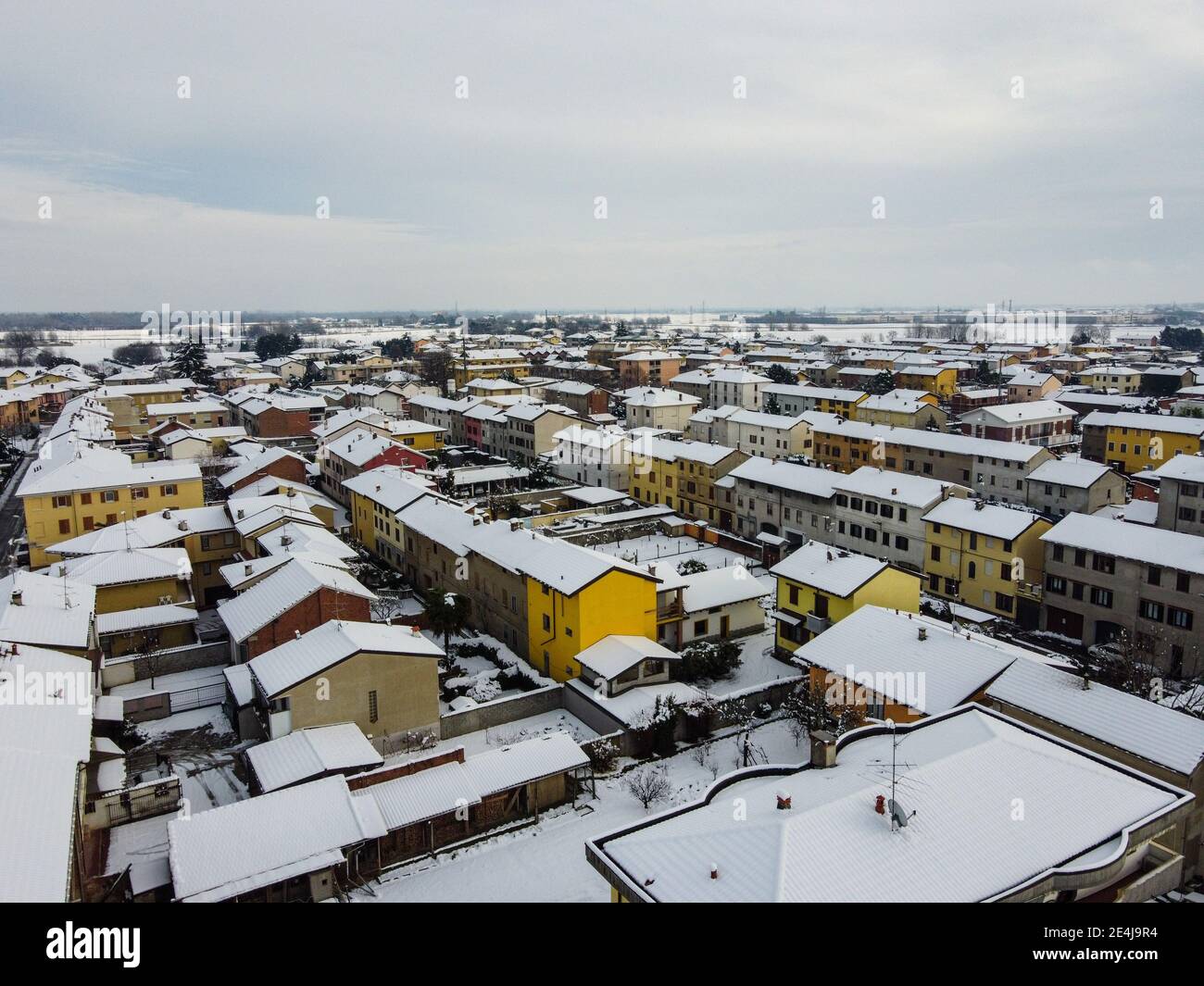 The roofs of Galliate after a beautiful and heavy snowfall, Novara ...