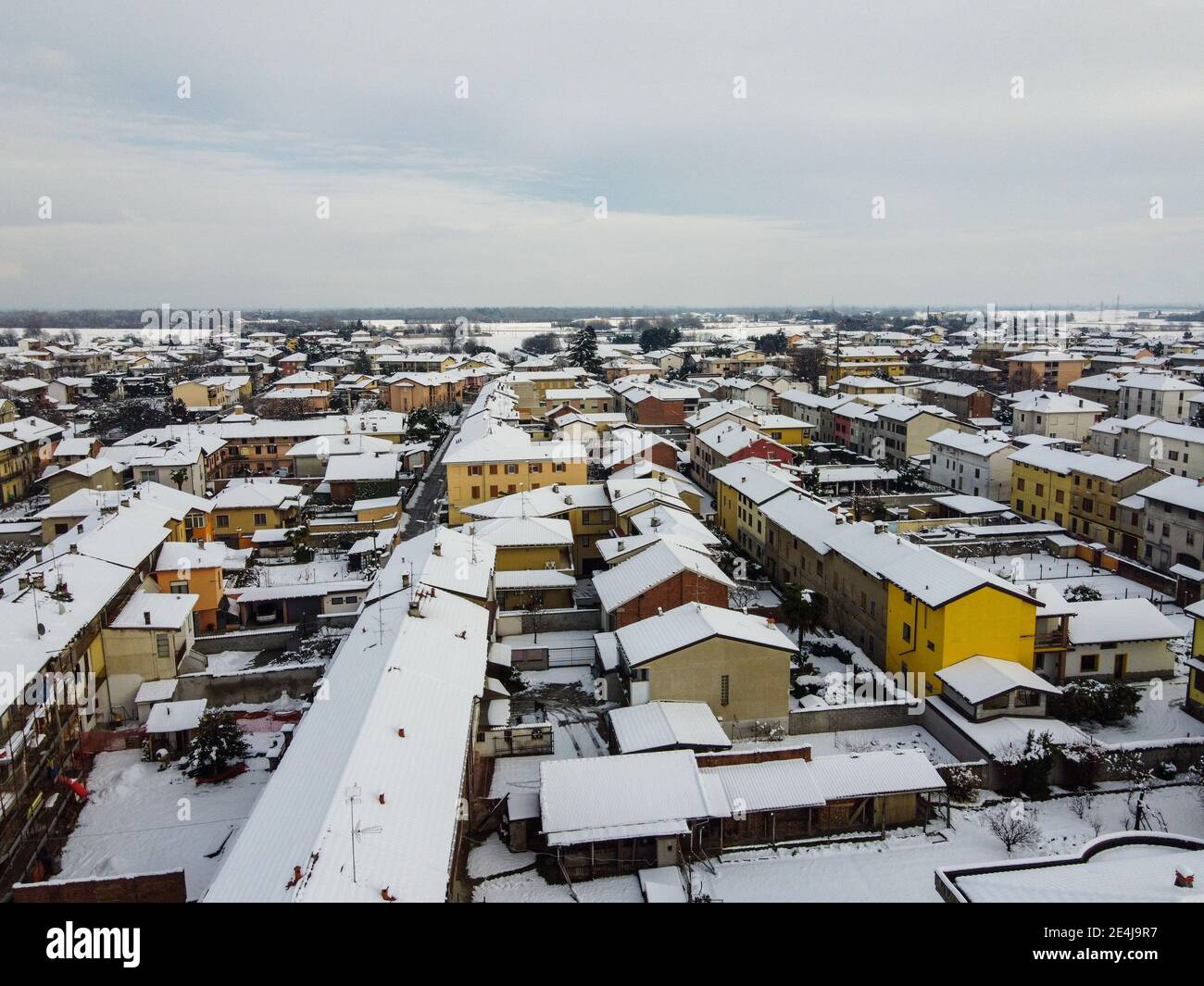 The roofs of Galliate after a beautiful and heavy snowfall, Novara ...