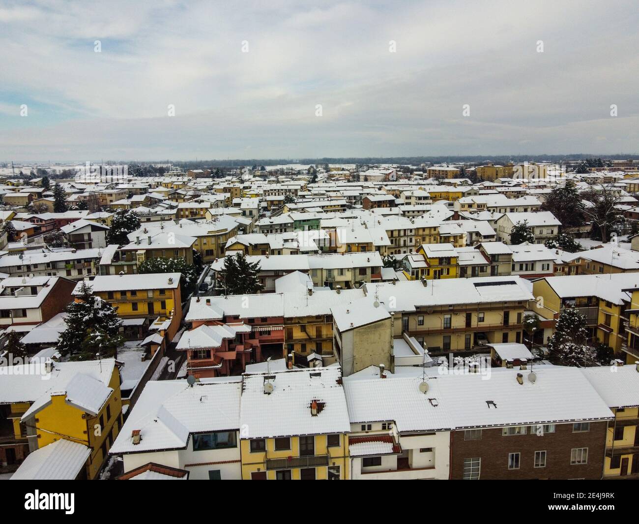The roofs of Galliate after a beautiful and heavy snowfall, Novara ...